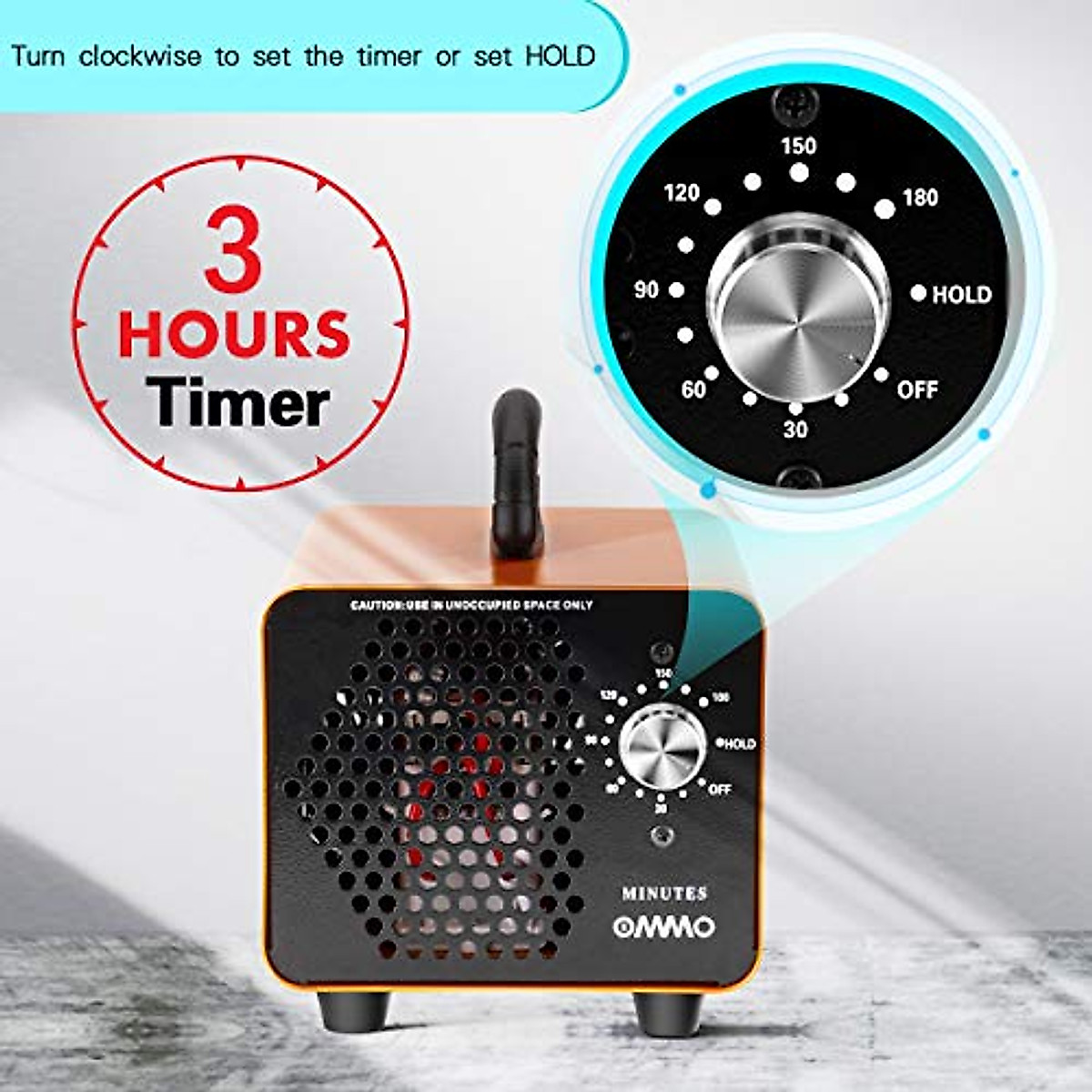 Ozone Machine10000mg/h, OMMO Industrial/Commercial/Home Multipurpose Ozone Machine Air Purifier, 180mins Adjustable Timer for Room, Smoke, Cars, and Pets