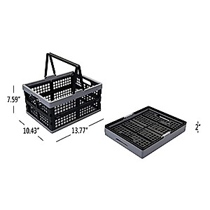 Fiazony 2-Pack Plastic Collapsible Storage Crate, 15 L Folding Shopping Basket with Handles