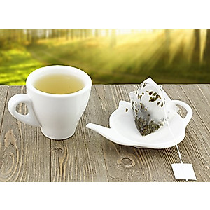 Cornucopia White Ceramic Tea Bag Coasters — Spoon Rests; 4-Pack Classic Teabag Caddy Holder Saucer Set