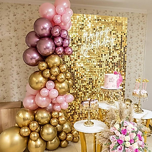 Orgnafey Chrome Hot Pink Magenta and Metallic Gold Balloon Garland Arch Kit Double Stuffed Pearl pink 140pcs Balloons for Birthday Bachelorette Baby Shower Bridal Wedding Anniversary Party Decorations