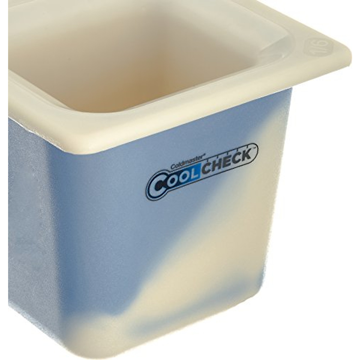 Carlisle FoodService Products CM1104C1402 Coldmaster CoolCheck 6" Deep Sixth-Size Insulated Cold Food Pan, 1.6 Quart, Color Changing, White and Blue