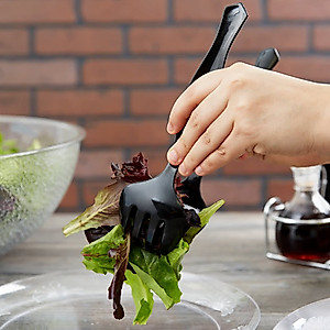 Fit Meal Prep [30 Pack] 10 x 9" Spoons, 10 x 9" Forks, 10 x 9" Tongs Combo, Black Disposable Plastic Serving Utensils Set, Heavy Duty Catering Supplies, Wedding, Birthday Party, Buffet