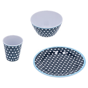 Topyond Premium Dark Blue Dot Dinnerware Set for Home and Restaurant,Service for 4(12Pcs),Includes Cups, Salad Bowls, and Plates - Elegant and Durable
