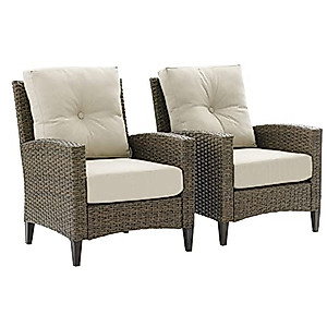 Crosley Furniture KO70210LB-OL Rockport Outdoor Wicker High Back Arm Chair, Set of 2, Light Brown