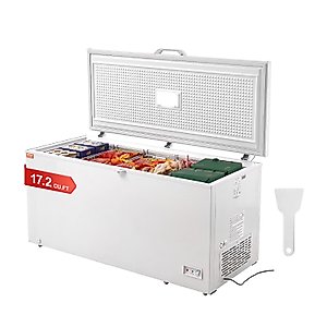 VEVOR Chest Freezer, 17.2 Cu.ft / 488 L Large Deep Freezer & 4 Removable Baskets, Freestanding Top Open Door Commercial Chest Freezers with Locking Lid, 7-Level Adjustable Temp, LED Lighting, 6 Wheels