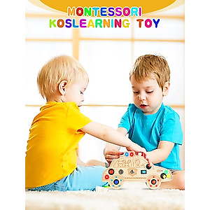 HOOLYUK Busy Board for 3+ Year Old Toddler, Wooden Car Sensory Toy for Autistic Children with LED Light Switches and Toggle Switch, Portable Fidget Toy Great for Travel