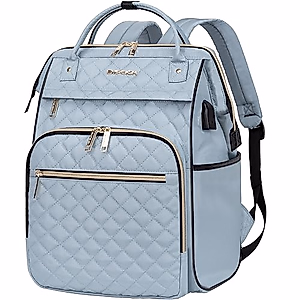 EMPSIGN Laptop Backpack for Women 17 Inch Travel Backpack, Large Capacity 40L Compuer Quilted Backpack Purse, Waterproof Stylish Business College Backpack with USB Port, Quilted Blue