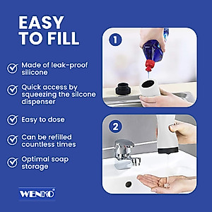 WENKO Dish Soap Dispenser for Kitchen Sink, Squeeze Bottle for Liquid and Hand Lotion, Round Refillable Plastic Bottles, Easy to Fill and to use, 8.5 oz, White