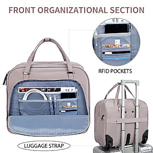 EMPSIGN Rolling Laptop Bag Women with Wheels, Rolling Briefcase for Women Fits Up to 15.6 Inch Laptop Briefcase on Wheels, Water-Repellent Overnight Rolling Computer Bag with RFID Pockets, Grey Pink