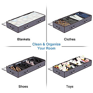 Anyoneer Under Bed Storage containers - Set of 2 - Sturdy Structure - Adjustable Dividers - Large Storage Bag with Sturdy Zipper - Reinforced Handle - 4 Clear Window for Clothing Shoes Blankets Comforters Clothes Sweaters Toys Gray