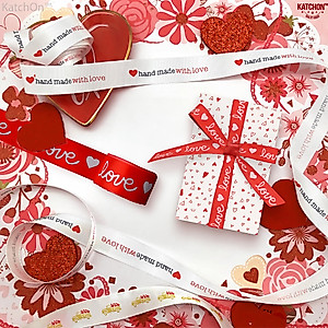 Grosgrain, Wired Valentine Ribbon Bundle - 30 Yards | Red Ribbon for Valentines Day Ribbon Wired | Valentines Ribbon for Boxes | Valentine Day Ribbons for Crafts | Red Heart Ribbon for Gift Wrapping