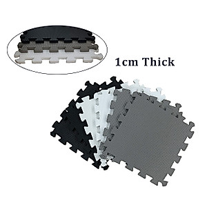 16 Pieces Foam Play Mat with Border, Interlocking Playmat Tiles, Foam Floor Mat Tiles for Kids, Puzzle Play Mat, Exercise Gym Mats – Color of Black & Grey & White