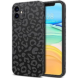Hython Case for iPhone 11 Case Leopard, Matte Black Cheetah Print Pattern Design [Not Rub Off], Cute Slim Soft TPU Shockproof Protective Phone Case Cover for Women Men, Black Leopard Print
