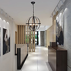 DLLT Pendant Light Metal, 5-Light Globe Pendant Lighting, Adjustable Hanging Ceiling Chandelier Light Flush Mount for Kitchen, Dining Room, Living Room, Hallway, Bedroom, Entryway, E12-Matte Black