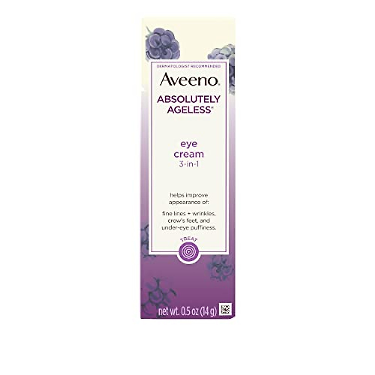 Aveeno Absolutely Ageless 3-in-1 Anti-Wrinkle Eye Cream for Fine Lines & Wrinkles, Crows Feet, & Under-Eye Puffiness, Antioxidant Blackberry Complex, Hypoallergenic, Non-Greasy, 0.5 oz