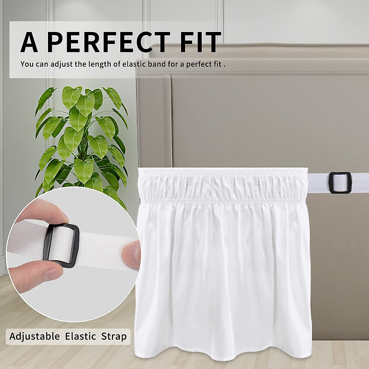 Easy-Going Bed Skirt for Queen or King Size Bed, 18 Inch Tailored Drop, Fitted with Adjustable Elastic Belt, Convenient to Use Without Lift The Mattress (Queen/King, White)