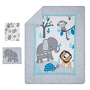Bedtime Originals Jungle Fun 3-Piece Crib Bedding Set, Blue/Gray(Pack of 1)