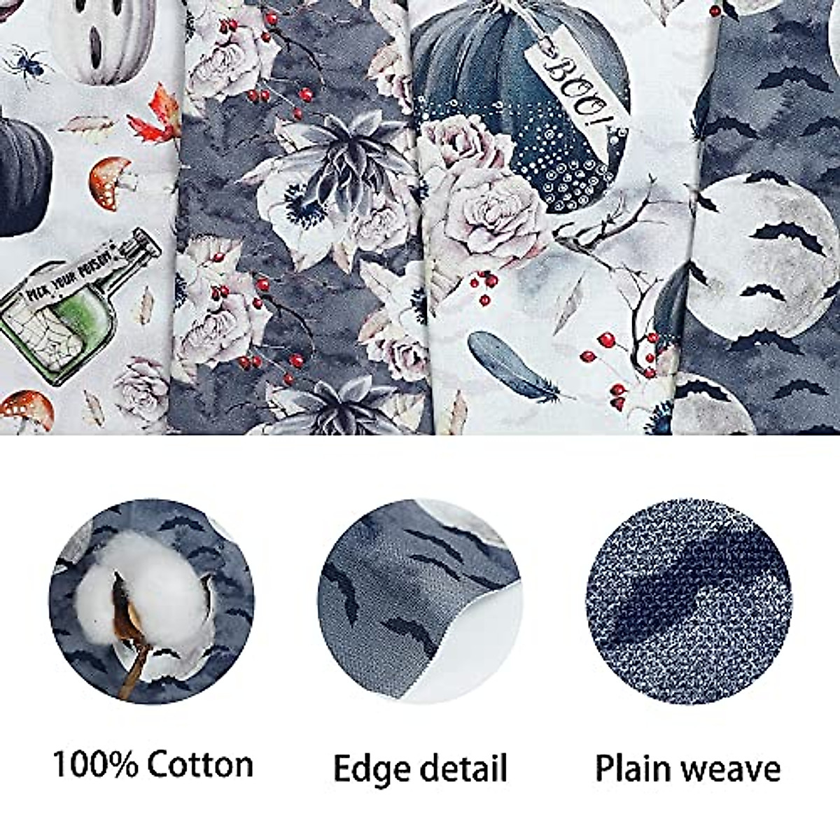 CEYOU Zyoug 7pcs 18 x 22 inches (45 x 55 cm) 100Percent Cotton Fabric, Precut Fat Quarter Fabric Bundles with Multi-Color and Different Pattern for Quilting Patchwork, DIY Craft (Halloween Pattern )