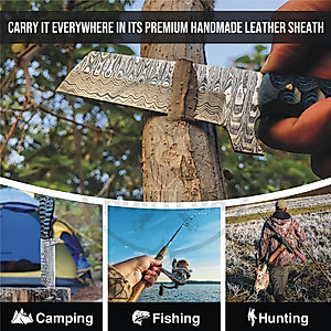 HUNTLUX Damascus Steel Hunting Knife with Sheath for Belt, Handmade 8" Sharp Bull Cutter Knife, EDC Fixed Blade Knife, Full Tang Cowboy Knife with Wooden Handle, Skinning Knife for Outdoor Camping