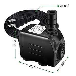 Fountain Pump with Led Lights, 220GPH 15W Submersible Water Fountain with 63" High Lift for Aquarium Fish Tank Pond Hydroponic 5.9ft Power Cord, 2 Nozzles