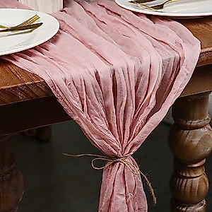 Dololoo Cheesecloth Table Runner Pink 35 x 118 Inches Gauze Table Runner 10Ft Rose Boho Rustic Decorations for Wedding Decor Reception Bridal Shower Holiday Party