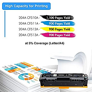 True Image Compatible Toner Cartridge Replacement for HP 204A CF510A Color Laserjet Pro MFP M180nw M154nw M180n M154a MFP M181fw CF511A CF512A CF513A (Black Cyan Yellow Magenta, 4-Pack)