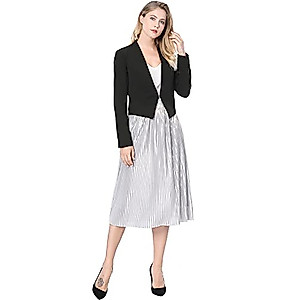 Allegra K Women Collarless Work Office Business Casual Cropped Blazer Small Black