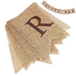 Amosfun Rustic Burlap Coffee Bar Banner Swallowtail Dovetail Linen Bunting Garland for Birthday Wedding Anniversary Farmhouse Wall Table Decor