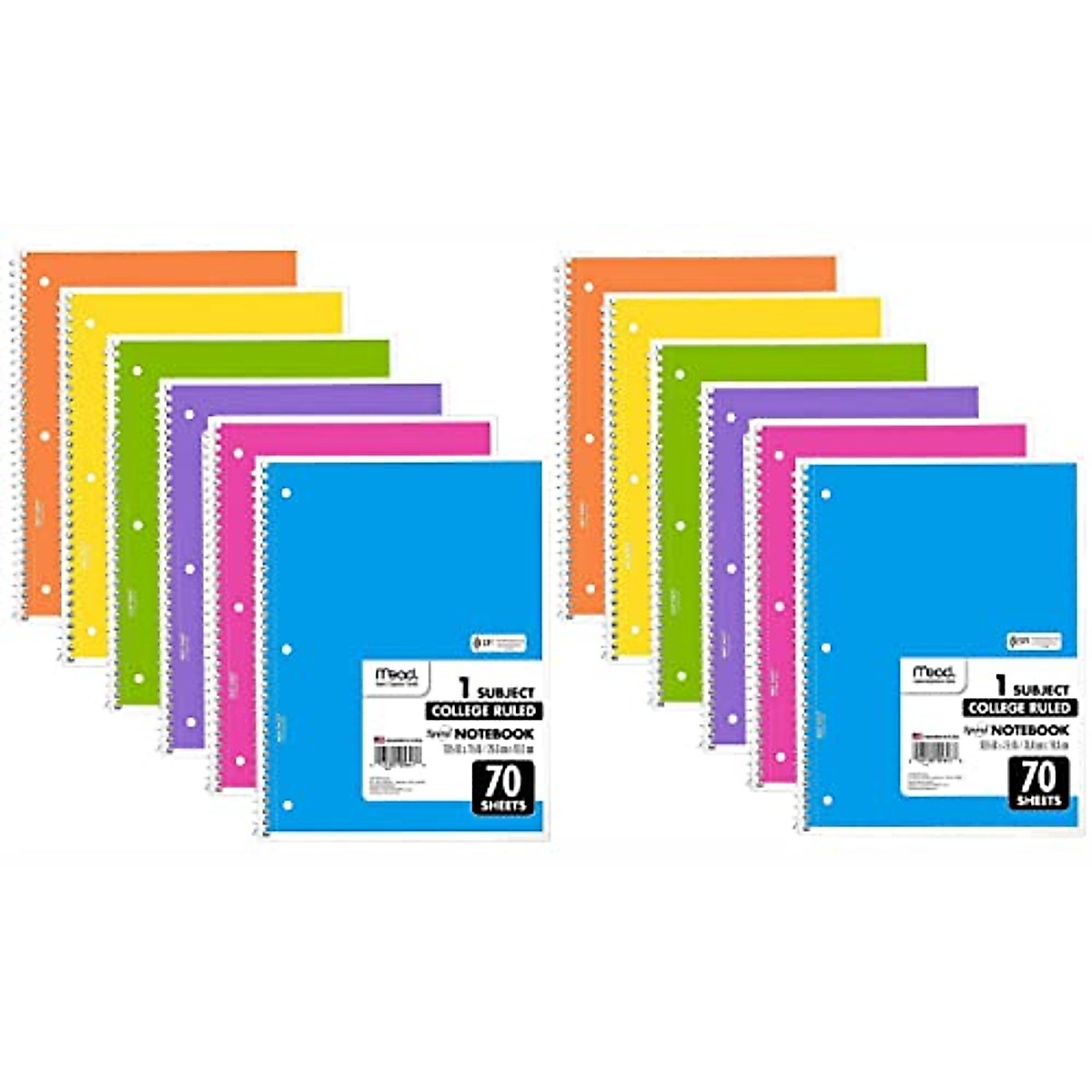Mead Spiral Notebook, 12 Pack of 1-Subject College Ruled Spiral Bound Notebooks, Pastel Color Cute School Notebooks, 70 Pages