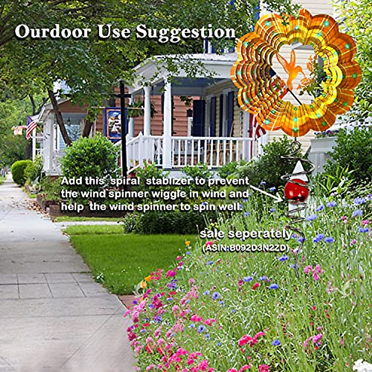 LJlifArt Wind Spinner Hummingbird 12 inches 3D Stainless Steel Mandala Decor Laser Cut Metal Art Geometric Pattern Hanging Wind Spinner Kinetic Yard Art Decorations Indoor/Outdoor Decor