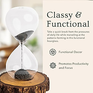 Blackswan Magnetic Hourglass Sand Timer | Natural Live Edge Walnut Wood Magnet Base Hour Glass with Iron Dust Shavings | 1 Minute Functional Fun Retro Clock Watch for Office, Home Decor | 4" x 6.5"