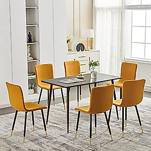 FurnitureR Scandinavian Dining Chair Set of 4, Dining Room Side Chairs Accent Chairs with Black Gold Metal Legs Comfortable for Kitchen, Lounge, Living Room, Set of 4, Yellow