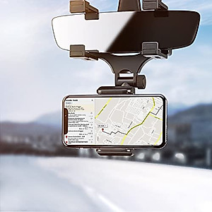 Car Rear View Mirror Phone Mount, Universal 360° Rotation Expandable Car Phone Holder Cradle for Most Mobile Phone Devices iPhone 13/13 Pro/12/11/XS/XR/8 Plus, Samsung Galaxy, GPS Google Map
