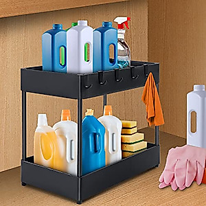 Under Sink Organizer and Storage - Bathroom Organizer - Multi-purpose Kitchen Organizer Countertop Storage Shelf Holder with Hooks,1 Pack