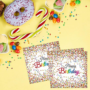 Confetti Sprinkles Birthday Napkins for Happy Birthday Party Supplies Sprinkles Party Themed Luncheon Paper Napkins Disposable for Kids Two Sweet Donut Birthdays Party Favors (100 Pack)