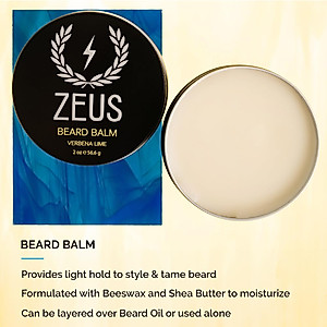 ZEUS Everyday Beard Kit with Tin Gift Box – Beard Wash Shampoo & Conditioner, Natural Beard Oil, Beard Balm & Tin Box (Vanilla Rum)