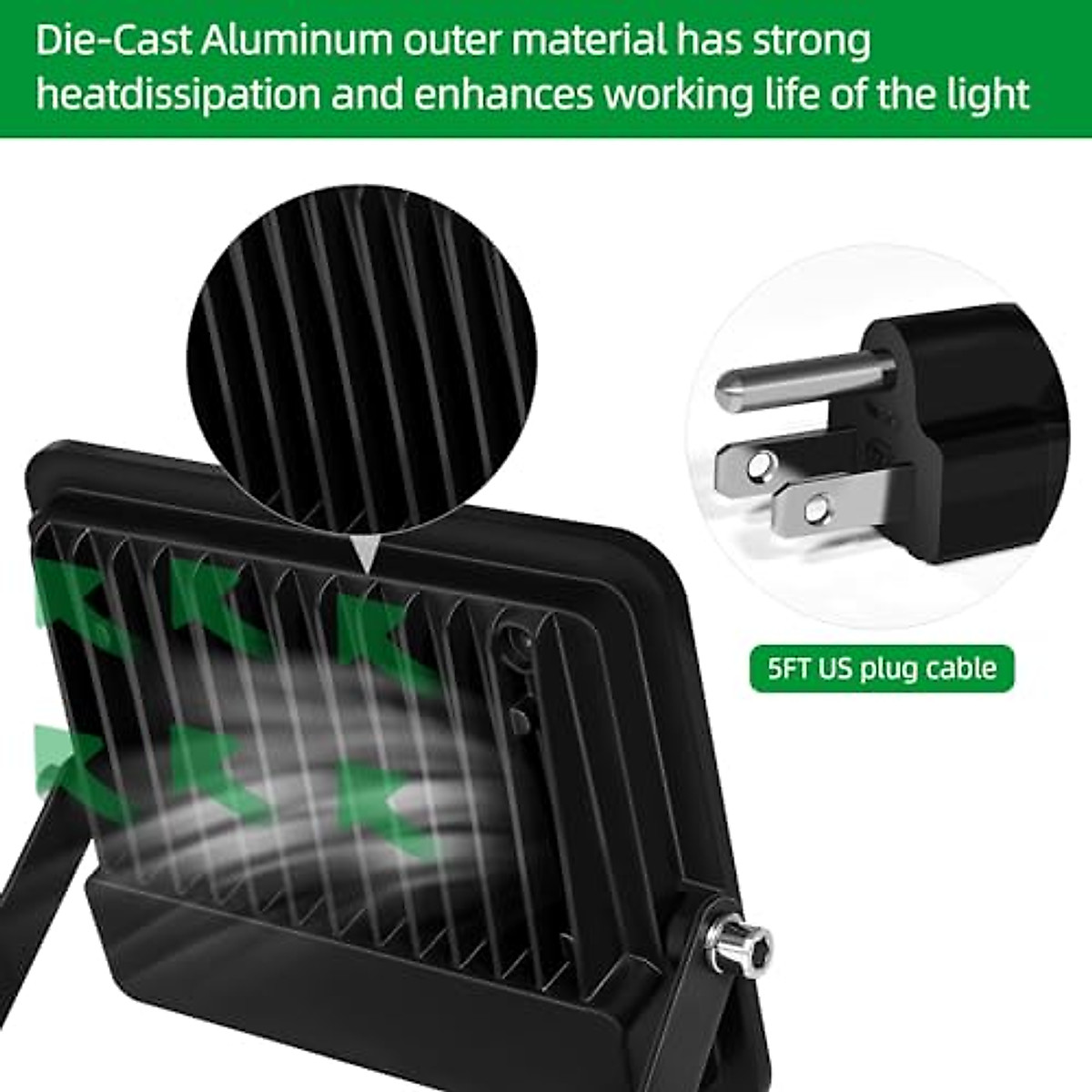 RFPP LED Flood Light Outdoor,2Pack 25W Plug in Motion Sensor Light with 5ft Cord,120V Security Lights with photocell Waterproof 5700K Flood Lights Lighting for Yard Backyard House Wall (25, Watts)