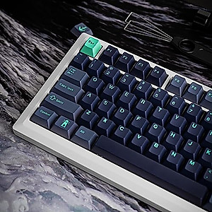 GEKUCAP Custom Keycaps, 129 Keys Dark Blue Keycaps, Dye Sublimation PBT Key Caps, Cherry Profile Keycaps Hammerhead Shark English Set for Cherry MX Gateron Kailh Switches Mechanical Keyboards