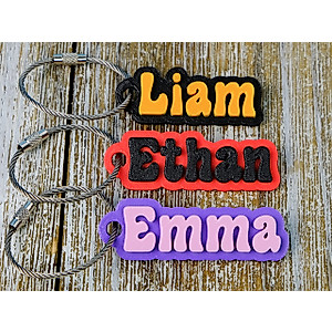 Personalized Water Bottle and Bag Name Tag Groovy Font, Hard Plastic Luggage Label Custom Nametag, Bulk Discounts