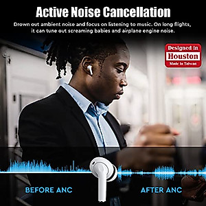 RioBuds Active Noise Cancelling Wireless Earbuds, Designed in Houston, Made in Taiwan, Transparency Mode, in-Ear Detection Headphones, Bluetooth 5.2, All-Day Battery Life, Touch Control, Headset