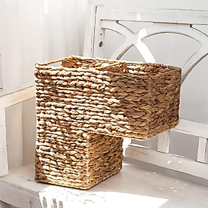 Synovana Stair Basket Water Hyacinth Storage Basket Handwoven Wicker Storage Basket Rattan Storage Organizer for Bedroom Living Room Laundry Room