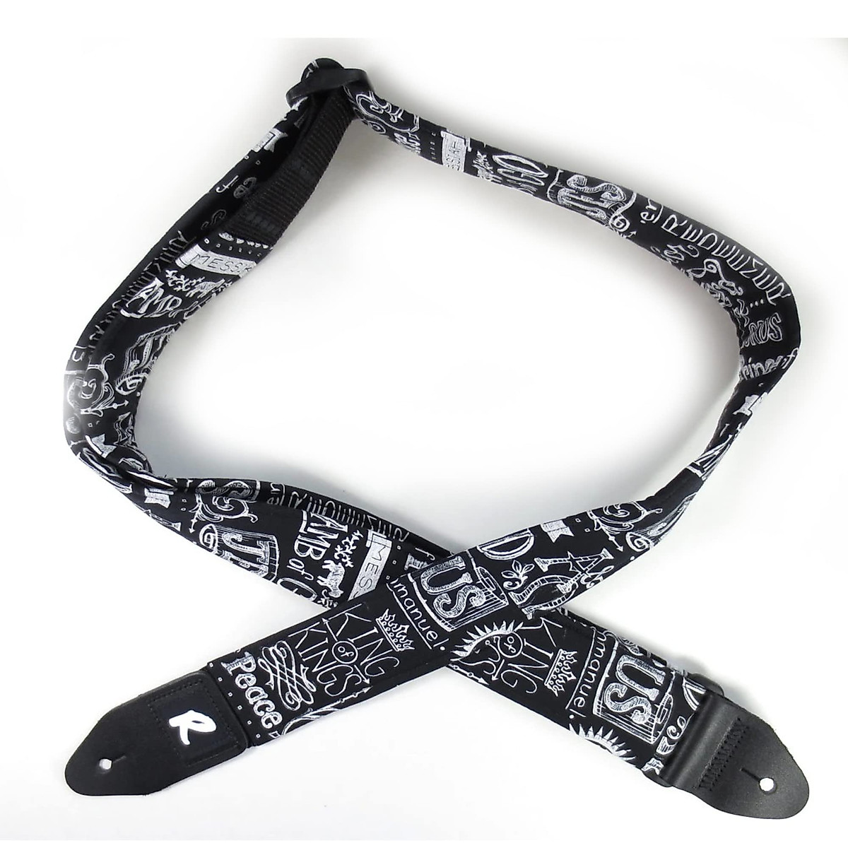 Jesus Guitar Strap, Black and White Genuine Leather Ends, Includes 2 Strap Locks & 1 Pick. Adjustable Strap, For Bass, Electric & Acoustic Guitars Gift for Guitar Players Men, Women & Kids