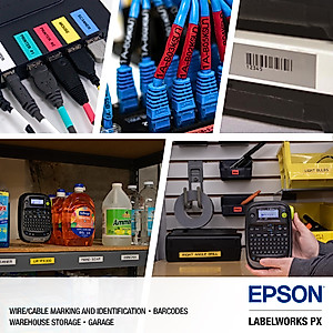 LABELWORKS Epson LW-PX300 Industrial Label Maker for Home and Office – Sticker Labels, Magnetic Tape Compatible, Only Uses 203 and 205 Shrink Tube Tapes, Portable Handheld Label Printer