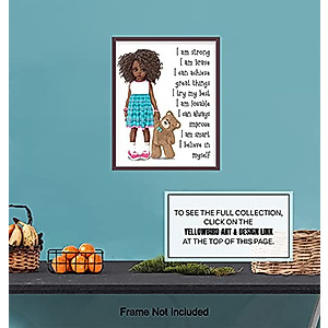 African American Girl Positive Affirmations - Black Wall Art - African American Wall Art - Little Girls Bedroom - Inspirational Sayings for Wall Decor - Positive Quotes Wall Decor - Toddler Girls Room