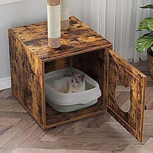 FavePaw Cat Litter Box Enclosure, Cat Tree with Litter Box Enclosure, Cat Litter Box Furniture with Cat Tree Tower and Condo, Indoor Cat House with Sisal Scratching Post and Soft Plush Perch, Brown