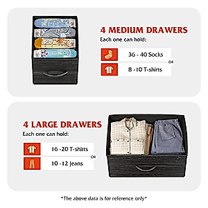 WLIVE Dresser for Bedroom with 8 Drawers, Wide Fabric Storage and Organization, Dresser, Chest of Drawers Living Room, Closet, Hallway, Nursery, Charcoal Black Wood Grain Print