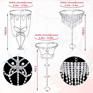 Hicarer 6 Pcs Barefoot Sandals Women Beach Wedding Foot Jewelry Silver Rhinestone Anklets Chain Ankle Jewelry for Summer