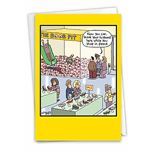 NobleWorks - 1 Funny Cartoon Card for Birthdays - Happy Bday Celebration for Grown-Ups, Humor Stationery Greeting - Boob Pit 4349