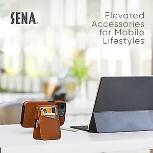 Sena Wallet Phone Stand, Card Holder Attachment for Apple iPhone 12/13/14/15 Pro/Max/Max Pro, iPhone Leather Wallet with MagSafe (Tan)