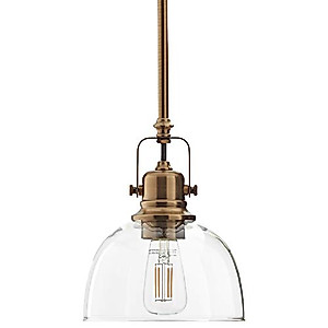 Amazon Brand – Stone & Beam Vintage Ceiling Pendant Lighting Fixture With Light Bulb And Clear Glass Shade - 7 x 7 x 17.25 Inches, 11.75 - 59.25 Inch Cord, Gold
